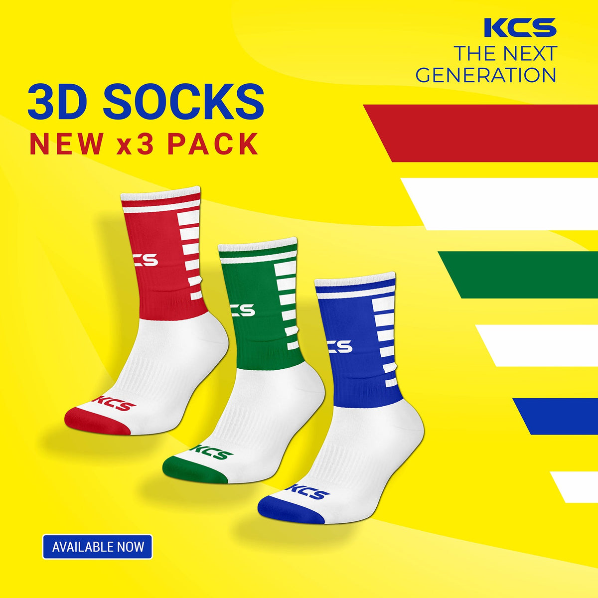 Multi-Colour Pack of 3 KCS 3D Ankle Socks